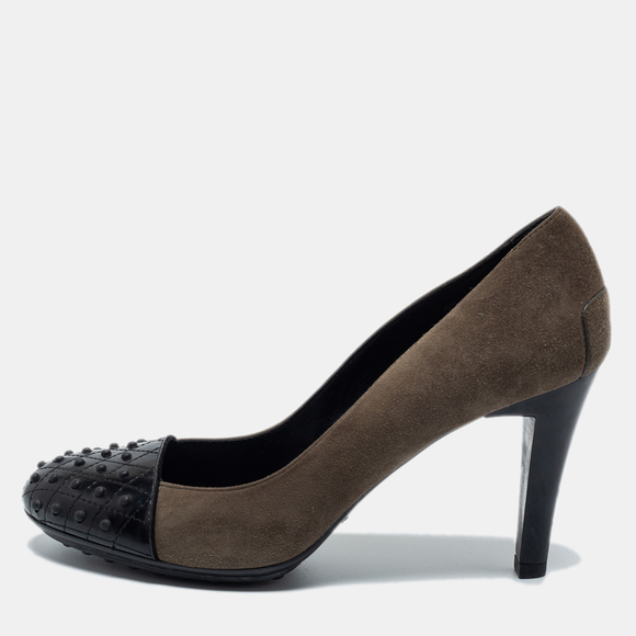 Tod's | Shoes | Tods Blackgreen Suede And Leather Cap Toe Pumps Size ...